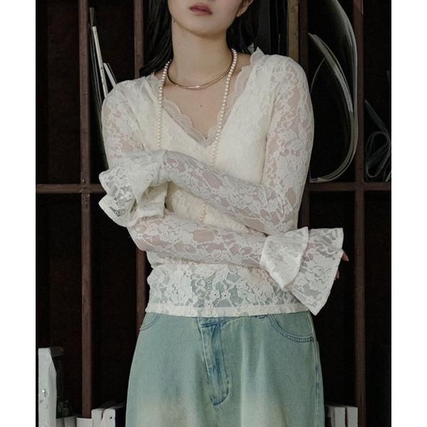 ZOZO問い合わせ番号:104449790ショップ:Ezick，エジックブランド:Ezick，エジック商品名:combination lace frill Vネックレースパッド付きインナーセットカテゴリ:トップス>Tシャツ/カットソー...