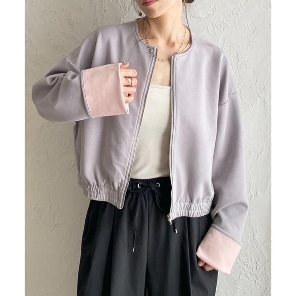 『タイムセール実施中』ZOZO問い合わせ番号:104486447ショップ:wears，ウェアーズブランド:She's Closet，シーズクローゼット商品名:ノーカラー長袖 ショート丈 ジップアップ 配色バイカラーブルゾンカテゴリ:ジャケッ...