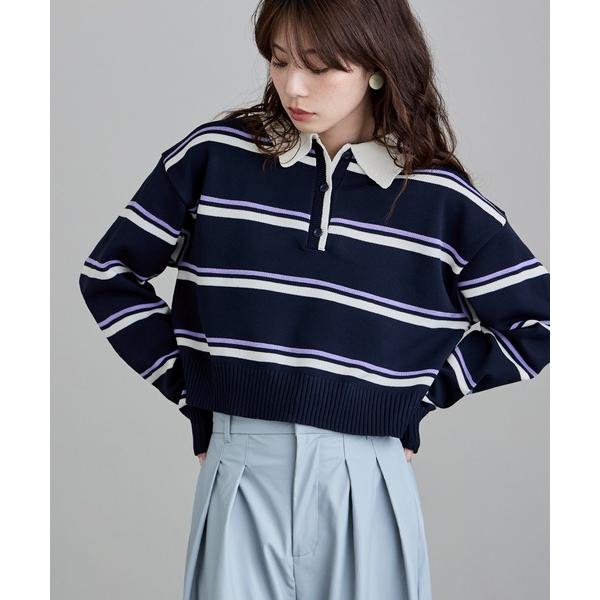 ZOZO問い合わせ番号:104487057ショップ:bflat，ビーフラットブランド:etoll.，エトル商品名:マルチボーダーショートポロニットカテゴリ:トップス>ニット/セーターブランド品番:et0420008810素材:ポリエス...