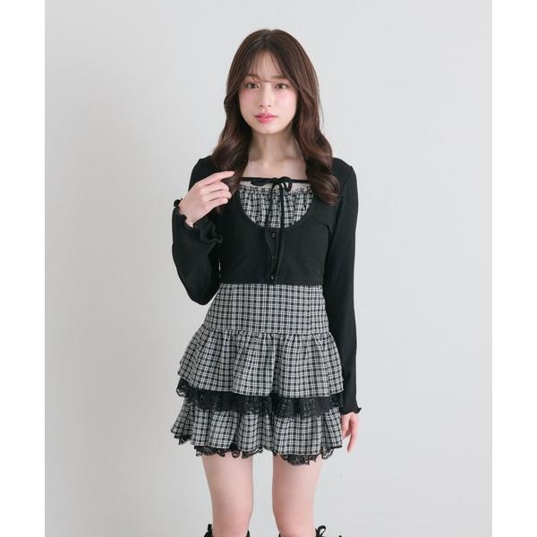 ZOZO問い合わせ番号:104487354ショップ:OLIVE des OLIVE，オリーブ デ オリーブブランド:OLIVE des OLIVE，オリーブデオリーブ商品名:レースティアードワンピとカーデのセットカテゴリ:ワンピース/ドレス...