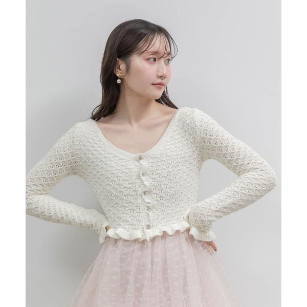 ZOZO問い合わせ番号:104489523ショップ:RANDA，ランダブランド:RANDA，ランダ商品名:【Heart Collection】ハートビジューフリルニットカーディガンカテゴリ:トップス>カーディガン/ボレロブランド品番:...