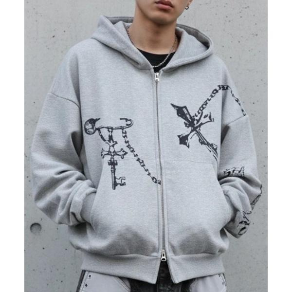 ZOZO問い合わせ番号:104490359ショップ:A'GEM/9 × .kom，エージェムナインブランド:ARULE，アルール商品名:A'GEM/9 × .kom 『ARULE/アルール』Chain Cross Graphic Zip H...