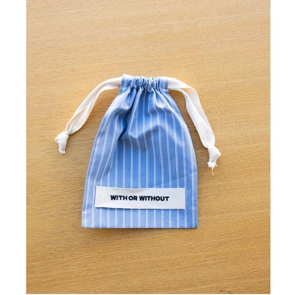 ZOZO問い合わせ番号:104491447ショップ:CREO STORE，クレオストアブランド:WITH OR WITHOUT，ウィズオアウィズアウト商品名:ストライプ巾着ポーチ／ロゴデザイン × コットンシルク素材カテゴリ:財布/小物&g...