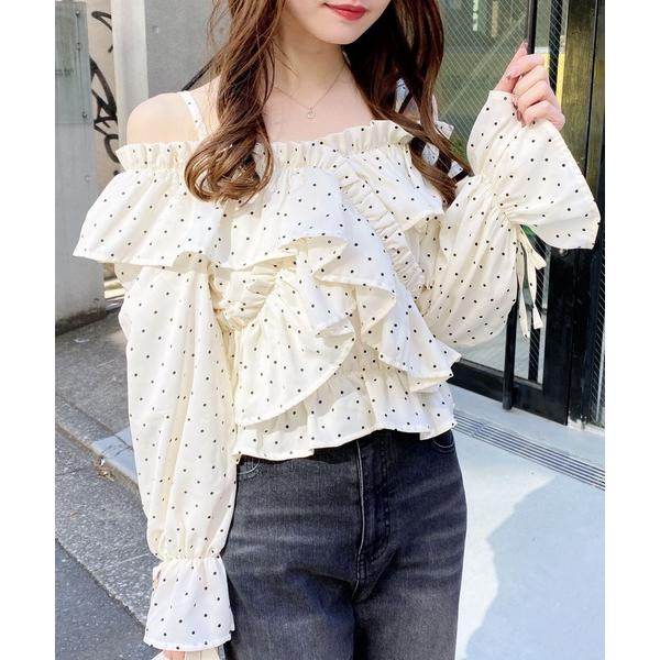 ZOZO問い合わせ番号:104563177ショップ:INGNI，イングブランド:INGNI，イング商品名:クロスフリルオフショルブラウスカテゴリ:トップス>シャツ/ブラウスブランド品番:1261-200159素材:ポリエステル100%...