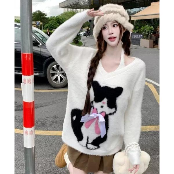 『タイムセール実施中』ZOZO問い合わせ番号:104599206ショップ:Vini，ヴィニブランド:Vini，ヴィニ商品名:Ribbon Cat Vネック シャギー ニットカテゴリ:トップス>ニット/セーターブランド品番:VN-LW-...