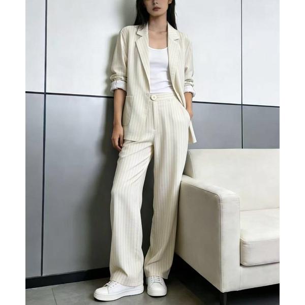 『タイムセール実施中』ZOZO問い合わせ番号:104602064ショップ:RIVER FIELD &amp; Co.，リバーフィールド　アンド　コーブランド:LOWO，ロワ商品名:セットアップ ストライプテーラードジャケット セミワイドパン...