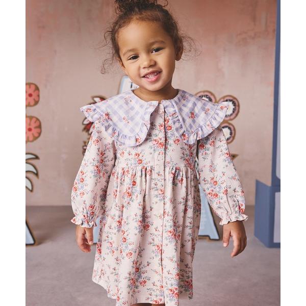 ZOZO問い合わせ番号:104639703ショップ:Cath Kidston，キャス キッドソンブランド:Cath Kidston，キャスキッドソン商品名:キッズ フリルカラー ロングスリーブ  ワンピース Spray Floral Pla...