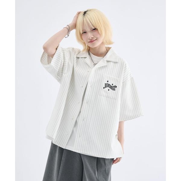 ZOZO問い合わせ番号:104639795ショップ:IF Div.，アイエフディビジョンブランド:Remember.，リメンバー商品名:フラワーボタンストライプ開襟シャツ / Flower Button Stripe Halfsleeve ...