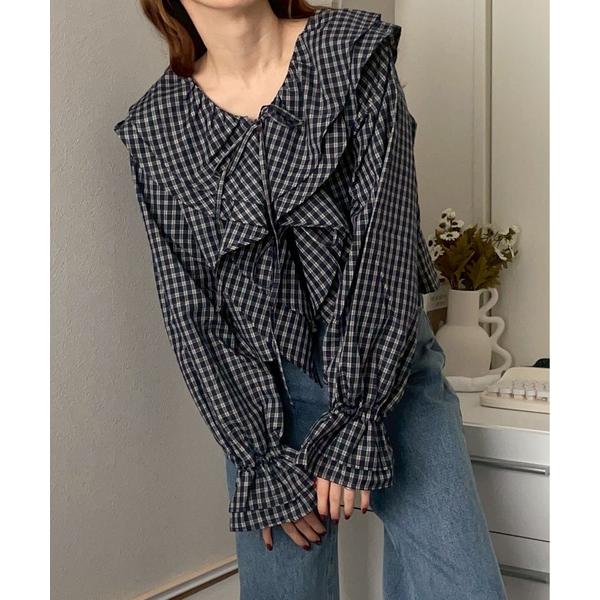 『タイムセール実施中』ZOZO問い合わせ番号:104641208ショップ:merrylatte，メリーラテブランド:merrylatte，メリーラテ商品名:ラッフル チェックブラウスカテゴリ:トップス>シャツ/ブラウスブランド品番:N...