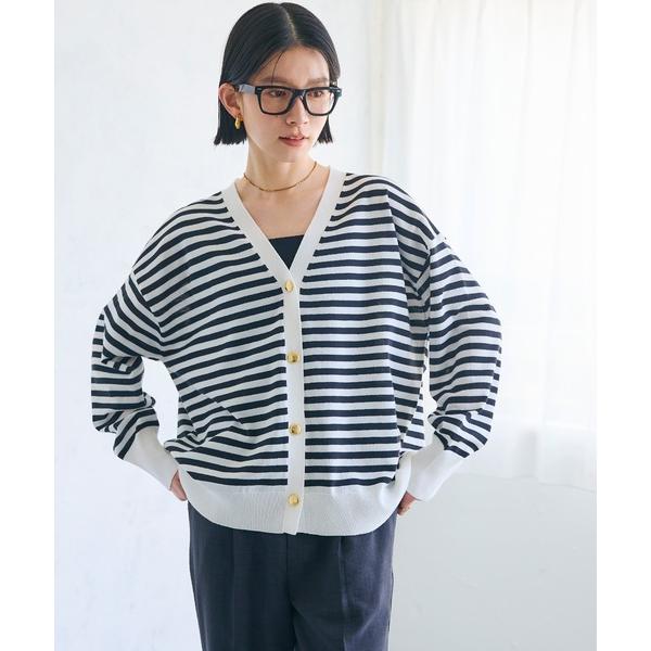 『タイムセール実施中』ZOZO問い合わせ番号:104669516ショップ:cross marche，クロスマルシェブランド:CROSS FUNCTION，クロスファンクション商品名:《洗える》サマ美え 金釦ボーダーVネックカーディガン【CR...