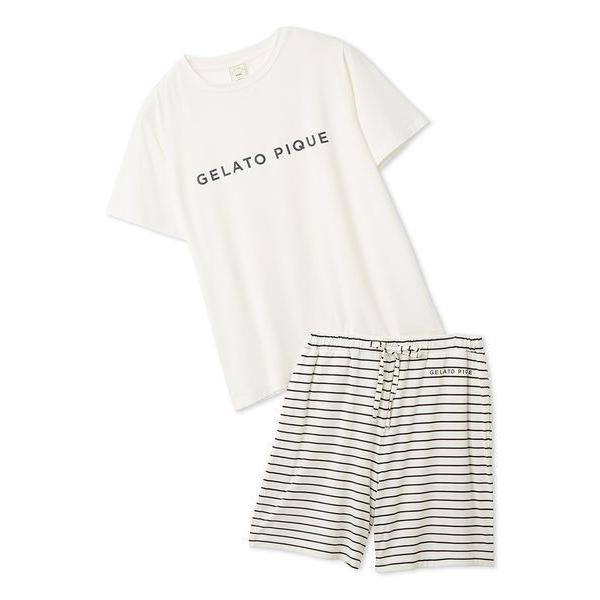 ZOZO問い合わせ番号:104677691ショップ:gelato pique，ジェラート　ピケブランド:gelato pique，ジェラートピケ商品名:レーヨンロゴTシャツ＆ボーダーハーフパンツセットカテゴリ:ルームウェア>ルームウェ...
