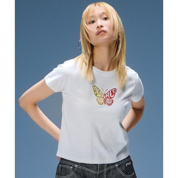 ZOZO問い合わせ番号:104683692ショップ:X-girl，エックスガールブランド:X-girl，エックスガール商品名:GRADIENT GLITTER BUTTERFLY S/S BABY TEEカテゴリ:トップス>Tシャツ/...