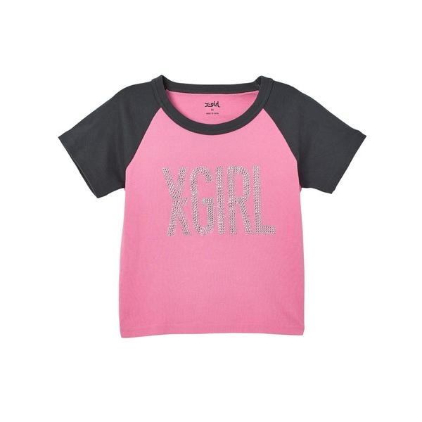 ZOZO問い合わせ番号:104683696ショップ:X-girl，エックスガールブランド:X-girl，エックスガール商品名:RHINESTONE VERTICAL LOGO RAGLAN S/S BABY TEEカテゴリ:トップス>...
