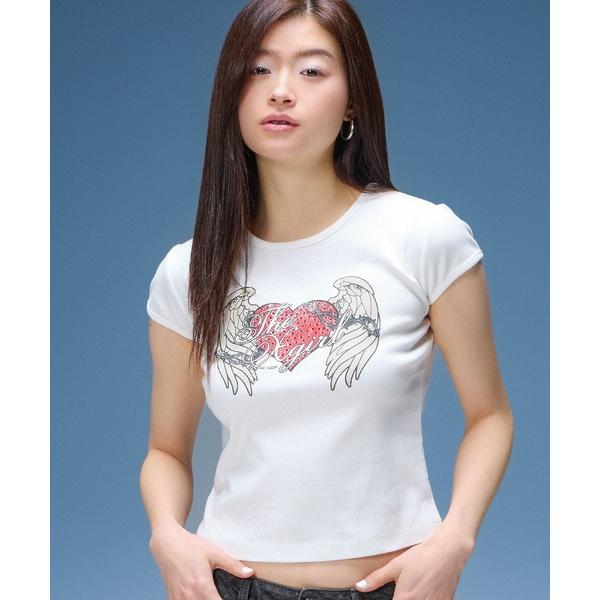 ZOZO問い合わせ番号:104683708ショップ:X-girl，エックスガールブランド:X-girl，エックスガール商品名:RHINESTONE HEART AND WING S/S BABY TEEカテゴリ:トップス>Tシャツ/カ...