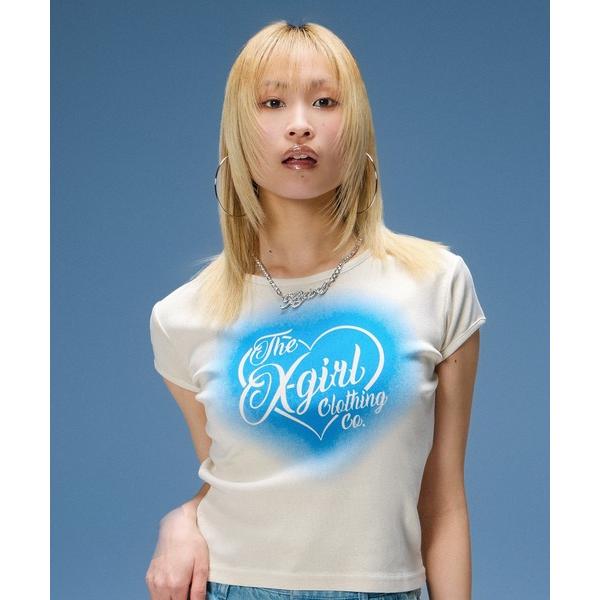 ZOZO問い合わせ番号:104683731ショップ:X-girl，エックスガールブランド:X-girl，エックスガール商品名:FADED HEART SPRAY LOGO S/S BABY TEEカテゴリ:トップス>Tシャツ/カットソ...