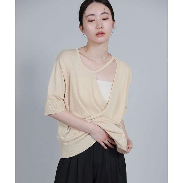 ZOZO問い合わせ番号:104683862ショップ:select MOCA，セレクトモカブランド:select MOCA Et，セレクトモカエト商品名:【Et】Wrap-Style Half-Sleeve Light Knitカテゴリ:トッ...