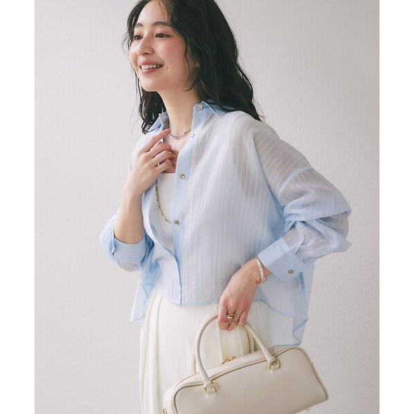 ZOZO問い合わせ番号:104684656ショップ:La boutique BonBon，ラブティックボンボンブランド:La boutique BonBon，ラブティックボンボン商品名:ストライプシアークロップドシャツカテゴリ:トップス&g...