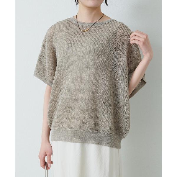 『タイムセール実施中』ZOZO問い合わせ番号:104684707ショップ:PUAL CE CIN，ピュアルセシンブランド:PUAL CE CIN，ピュアルセシン商品名:アイレットデザインテープヤーンハーフスリーブニットカテゴリ:トップス&g...