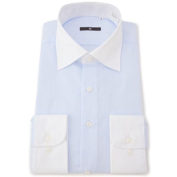 ZOZO問い合わせ番号:104722993ショップ:SUIT SELECT，スーツセレクトブランド:SUIT SELECT，スーツセレクト商品名:【形態安定】【長袖】【BLACK LINE】クレリックワイドカラーワイシャツ/ブルー×ドビーカ...