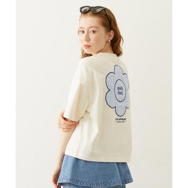 ZOZO問い合わせ番号:104723823ショップ:MILKFED.，ミルクフェドブランド:MILKFED.，ミルクフェド商品名:CUT OUT LOGO GINGHAM FLOWER WIDE S/S TEEカテゴリ:トップス>Tシ...