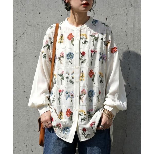 ZOZO問い合わせ番号:104724603ショップ:antiqua，アンティカブランド:antiqua，アンティカ商品名:花柄 刺繍 バンドカラー シャツカテゴリ:トップス>シャツ/ブラウスブランド品番:UK-00143素材:表地：レ...