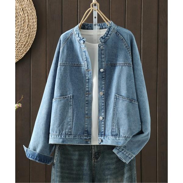 ZOZO問い合わせ番号:104725977ショップ:DOUBLE STEAL，ダブルスティールブランド:LUCPY，ラクピー，＆soiree，アンドソワレ商品名:ノーカラー デニムブルゾン ジャケットカテゴリ:ジャケット/アウター>ブ...