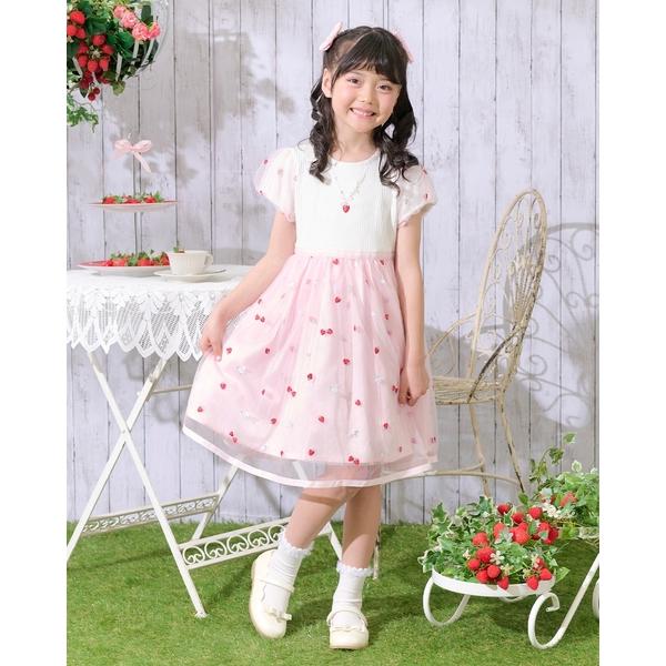 ZOZO問い合わせ番号:104765761ショップ:NARUMIYA ONLINE，ナルミヤ オンラインブランド:mezzo piano，メゾピアノ商品名:イチゴ刺しゅうチュール　ドッキングワンピースカテゴリ:ワンピース/ドレス>ワン...