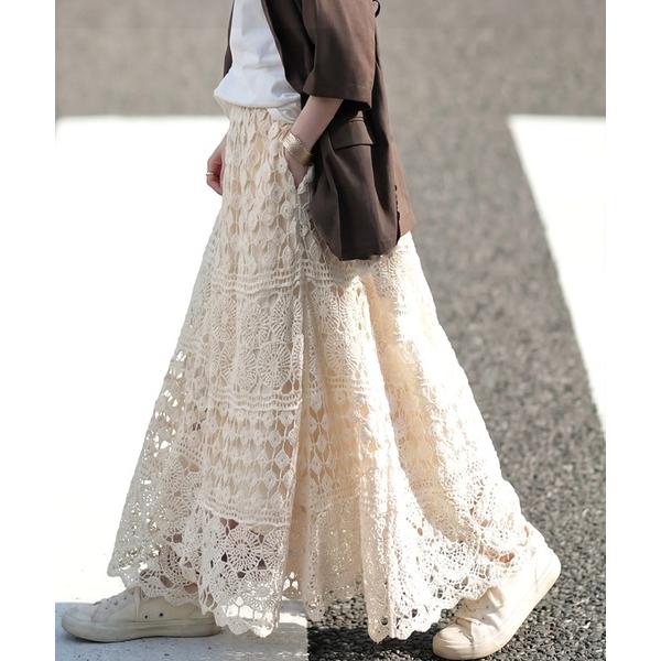 ZOZO問い合わせ番号:104768154ショップ:antiqua，アンティカブランド:antiqua，アンティカ商品名:レース 透かし編み フレアスカートカテゴリ:スカート>スカートブランド品番:PK-01406素材:表地：綿100...