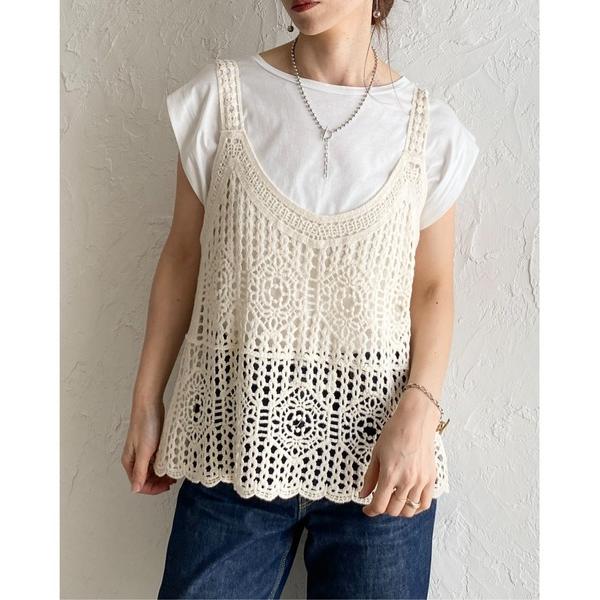 『タイムセール実施中』ZOZO問い合わせ番号:104770647ショップ:wears，ウェアーズブランド:She's Closet，シーズクローゼット商品名:深vネック かぎ編み ビスチェ クロシェベストカテゴリ:トップス>ベストブラ...