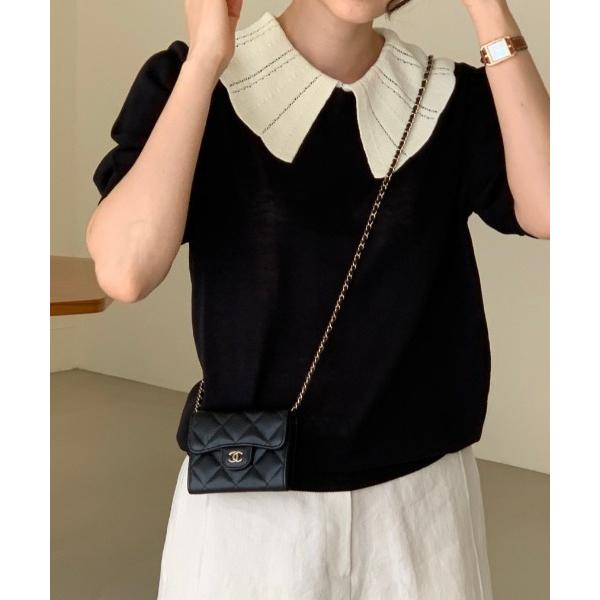 ZOZO問い合わせ番号:104808133ショップ:ABITOKYO，アビトーキョーブランド:Diosfront，ディオスフロント，ABITOKYO，アビトーキョー商品名:配色襟サマーニット半袖トップスカテゴリ:トップス>ニット/セー...