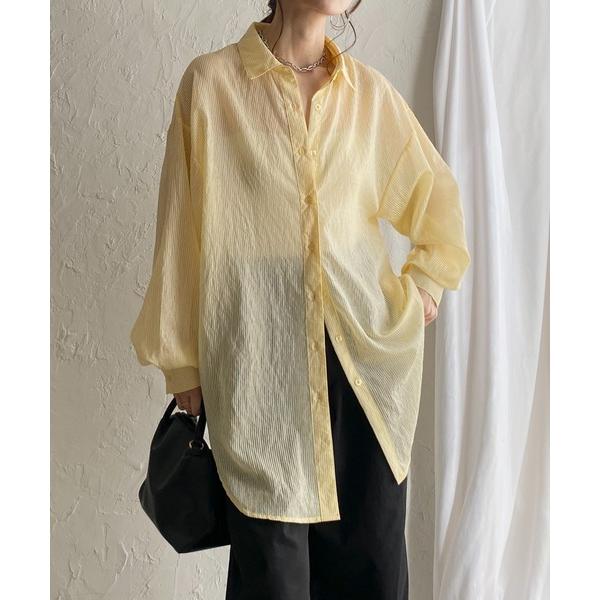 『タイムセール実施中』ZOZO問い合わせ番号:104916161ショップ:wears，ウェアーズブランド:She's Closet，シーズクローゼット商品名:長袖 ボリュームスリーブ ロング丈 オーバーサイズ ストライプ シアーシャツカテゴ...