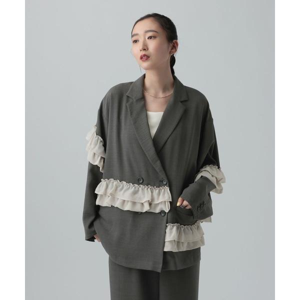 ZOZO問い合わせ番号:104955824ショップ:LEPSIM，レプシィムブランド:LEPSIM，レプシィム商品名:《リネンライクドライシリーズ》フリルW長袖ジャケット　639012カテゴリ:ジャケット/アウター>テーラードジャケッ...