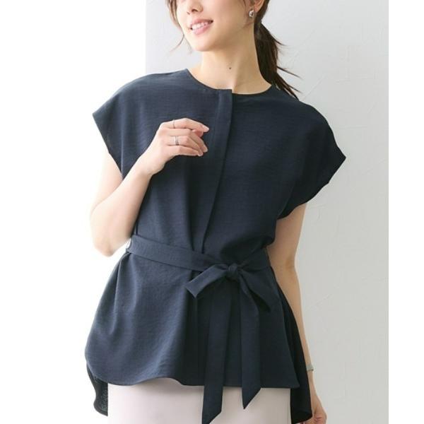 『タイムセール実施中』ZOZO問い合わせ番号:104958865ショップ:nissen，ニッセンブランド:7days Life Styling，セブンデイズライフスタイリング商品名:麻調合繊共布リボン付きフレンチスリーブブラウス（しわになり...