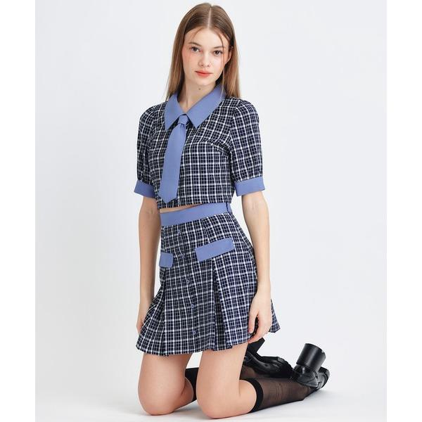 ZOZO問い合わせ番号:104960314ショップ:REDYAZEL，レディアゼルブランド:REDYAZEL，レディアゼル商品名:プレッピーネクタイチェックブラウス×プリーツミニスカートセットアップカテゴリ:ジャケット/アウター>セッ...