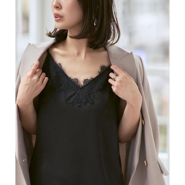 ZOZO問い合わせ番号:104998315ショップ:Spick &amp; Span，スピック アンド スパンブランド:NOBLE，ノーブル商品名:《追加》リバーレーストリミングサテンキャミソール3カテゴリ:トップス>キャミソールブラ...