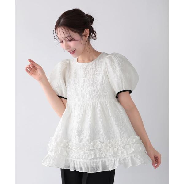 『タイムセール実施中』ZOZO問い合わせ番号:105000637ショップ:Fit more，フィットモアブランド:Fit more，フィットモア商品名:ジャガード裾ダブルフリルトップスカテゴリ:トップス>その他トップスブランド品番:f...