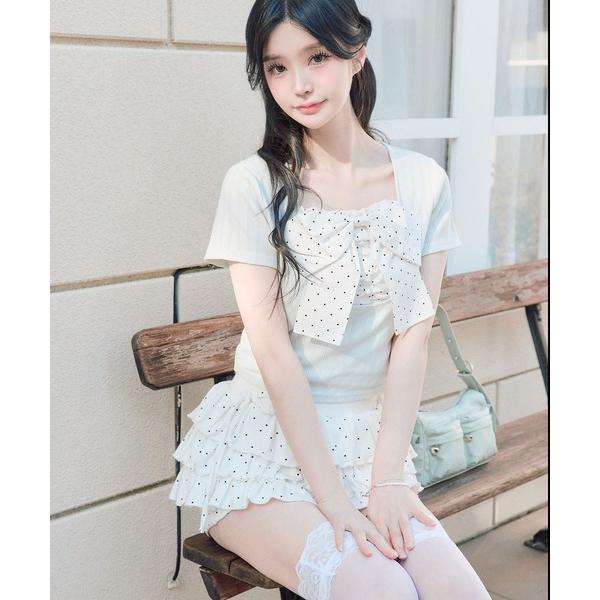 『タイムセール実施中』ZOZO問い合わせ番号:105001270ショップ:OLIVE des OLIVE，オリーブ デ オリーブブランド:OLIVE des OLIVE，オリーブデオリーブ商品名:【1枚で着回し】リボン映え半袖トップスカテゴ...