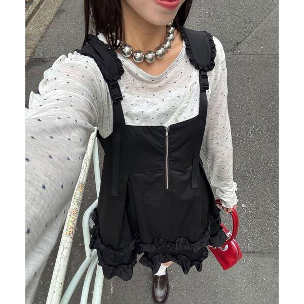 ZOZO問い合わせ番号:105039061ショップ:CIAOPANIC，チャオパニックブランド:CIAOPANIC，チャオパニック商品名:フリルミリタリーミドルジャンスカカテゴリ:ワンピース/ドレス>チュニックブランド品番:CPZ10...