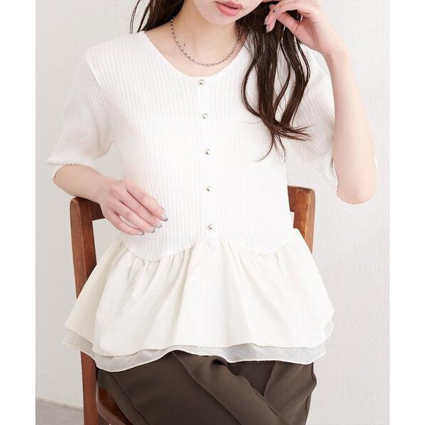 ZOZO問い合わせ番号:105041556ショップ:natural couture，ナチュラルクチュールブランド:natural couture，ナチュラルクチュール商品名:異素材ペプラム半袖ニットカテゴリ:トップス>ニット/セーター...