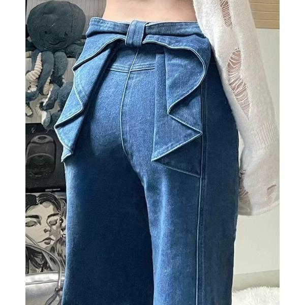 『タイムセール実施中』参考価格：8，580円発売時期：2025年03月コンディション：A（使用感なし）数回使用した程度で使用感が感じられないアイテム参考商品名：バックリボンデニムストレートパンツ参考品番：147-196825【商品に関する注...