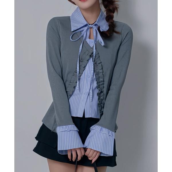 ZOZO問い合わせ番号:105150197ショップ:夢展望（YUMETENBO），ユメテンボウブランド:Diable baiser，ディアブルベーゼ，夢展望，ユメテンボウ商品名:シャツレイヤードY2Kカーディガン風カットソートップスカテゴリ...