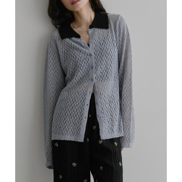 ZOZO問い合わせ番号:105150607ショップ:YARD PLUS/AUNT MARIE'S，ヤードプリュス/アントマリーズブランド:Aunt Marie's，アントマリーズ商品名:透かし編みバイカラーポロトップスカテゴリ:トップス&g...