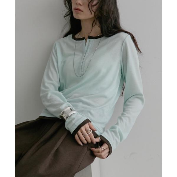 ZOZO問い合わせ番号:105150735ショップ:YARD PLUS/AUNT MARIE'S，ヤードプリュス/アントマリーズブランド:Aunt Marie's，アントマリーズ商品名:フロントホック配色ヘンリーネックトップスカテゴリ:トッ...