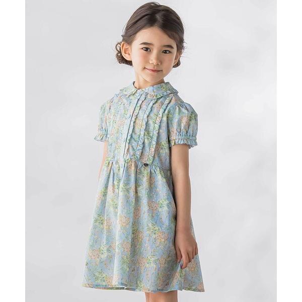 ZOZO問い合わせ番号:105188238ショップ:BEBE ONLINE STORE，ベベ オンラインストアブランド:BeBe Petits Pois Vert，ベベプチポワヴェール商品名:花柄フリル襟付きワンピースカテゴリ:ワンピース/...