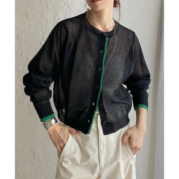 『タイムセール実施中』ZOZO問い合わせ番号:105189030ショップ:wears，ウェアーズブランド:She's Closet，シーズクローゼット商品名:リネン混 ショート丈 長袖 配色バイカラー シアーニットカーディガンカテゴリ:トッ...