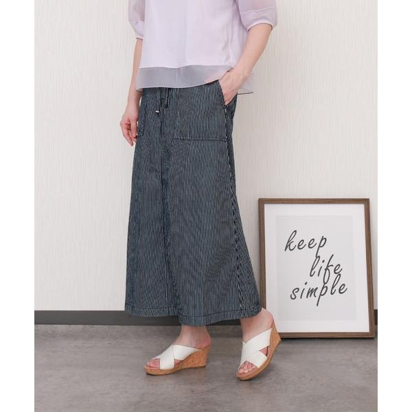 『タイムセール実施中』ZOZO問い合わせ番号:105189579ショップ:libelle more，リベル モアブランド:libelle more，リベル モア商品名:ヒッコリーデニムウエストフリルベイカースカートカテゴリ:スカート>...