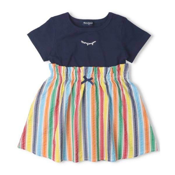 ZOZO問い合わせ番号:105189847ショップ:こどもの森e-shop，コドモノモリイーショップブランド:moujonjon，ムージョンジョン商品名:ストライプ切替半袖ワンピースカテゴリ:ワンピース/ドレス>ワンピースブランド品番...