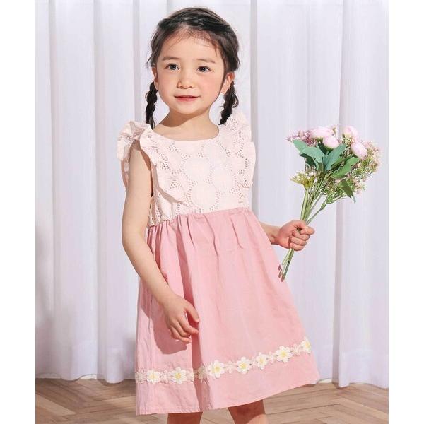 ZOZO問い合わせ番号:105228655ショップ:BEBE ONLINE STORE，ベベ オンラインストアブランド:SLAP SLIP，スラップスリップ商品名:レース切り替え花柄ジャンパースカート(90~130cm)カテゴリ:ワンピース...