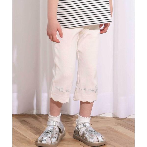 ZOZO問い合わせ番号:105228656ショップ:BEBE ONLINE STORE，ベベ オンラインストアブランド:SLAP SLIP，スラップスリップ商品名:裾スカラップハートウサギ・イヌ・クマ刺しゅう7分丈パンツ(80~120cm)...
