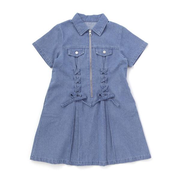 『タイムセール実施中』ZOZO問い合わせ番号:105228661ショップ:BEBE ONLINE STORE，ベベ オンラインストアブランド:nexchic，ネクシック商品名:プリンセスラインレースアップデニム＆ツイルワンピース(110~1...